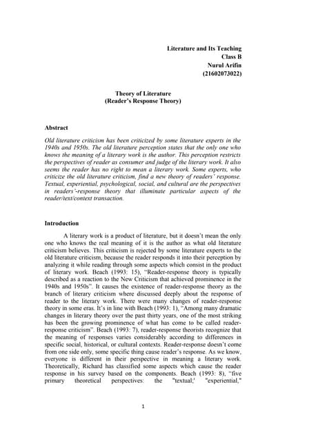 READERS' RESPONSE CTICISM | PPT