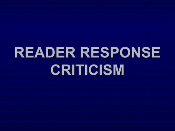 READERS' RESPONSE CTICISM | PPT | Fiction | Books and Literature
