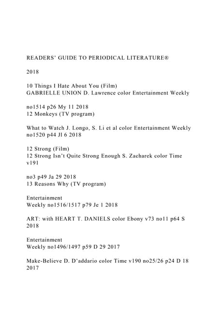 READERS’ GUIDE TO PERIODICAL LITERATURE®201810 Things .docx READERS’ GUIDE TO PERIODICAL LITERATURE®201810 Things .docx