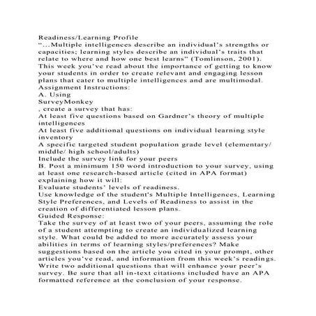 ReadinessLearning Profile…Multiple intelligences describe an ind.docx
