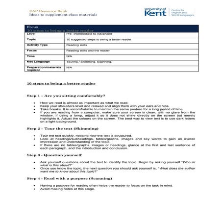 Reading 10 steps to being a better reader - ce | PDF | Educational ...