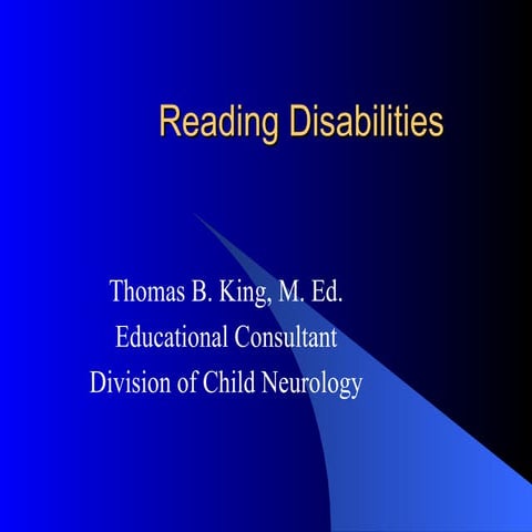 Reading Disabilities for Medical Professionals | PPT