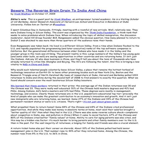 Reading reverse brain drain | DOC | Job Market | Economy