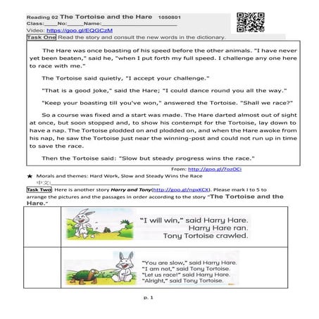 Reading 02 the tortoise and the hare | PDF