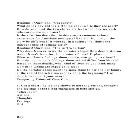 Reading 1 Questions CheckoutsWhat do the boy and the girl t.docx