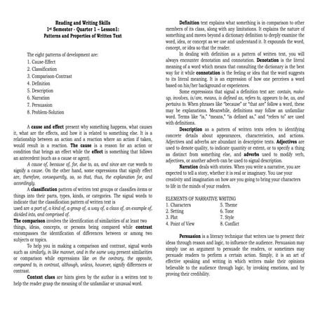 Reading and Writing Skills_1st Sem_Quarter 1_Module 1 | PDF