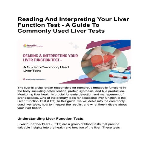 Reading And Interpreting Your Liver Function Test - A Guide To Commonly ...