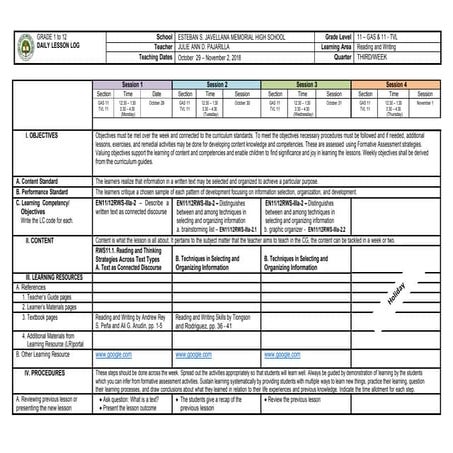 Quarter 3 Week 1 Lesson Plan- Grade 7 English | DOCX