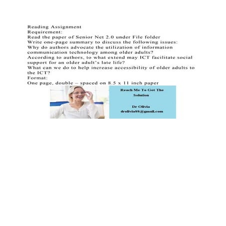 Reading Assignment Requirement Read the paper of Senior Net 2.0.docx