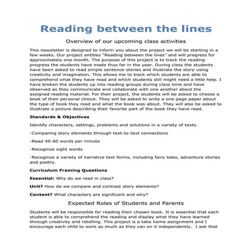 Reading between the lines | DOCX | Homework and Study | Education