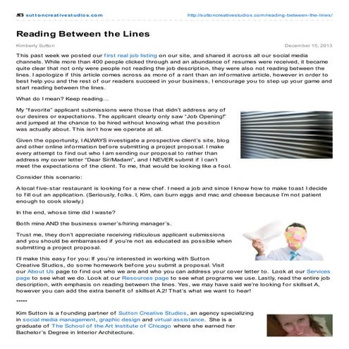 Reading Between the Lines - Sutton Creative Studios | PDF