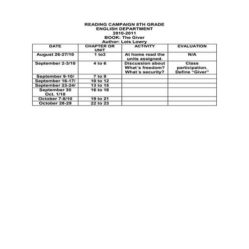 Reading campaign 8 th grade | DOCX