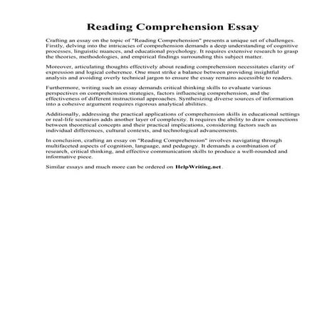 Reading Comprehension Essay. Reading Comprehension - ESL worksheet by Abdallah78 | PDF