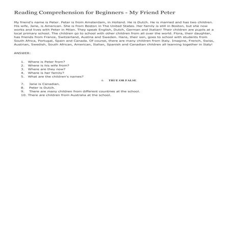 Reading comprehension for beginners | PDF