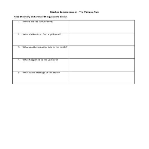 Reading comprehension vampire | DOCX