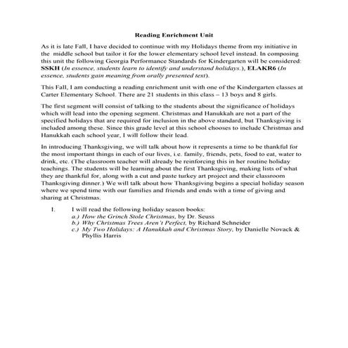 Kindergarten Holidays Enrichment Unit