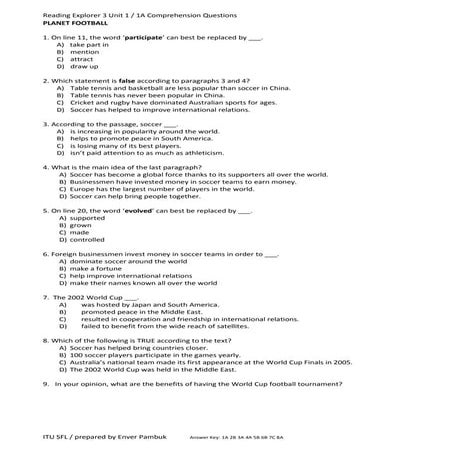 Reading explorer3 1a_comp questions (1) | DOC