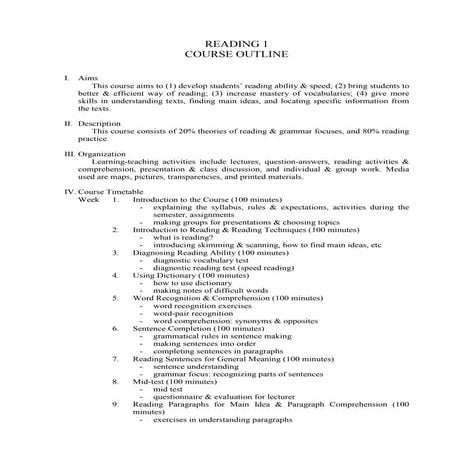 Outline of Intensive Reading Course for College STudents | PDF