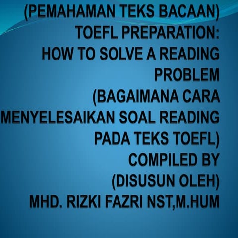 READING PRESENTATION TO BE FLUENT ON ENGLISH COMPREHENSION AND TO GET MORE COMPREHENSION FOR ...