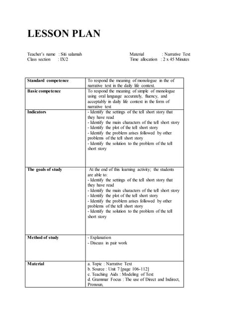 Semi detailed lesson plan in english(plot of the story) | DOCX