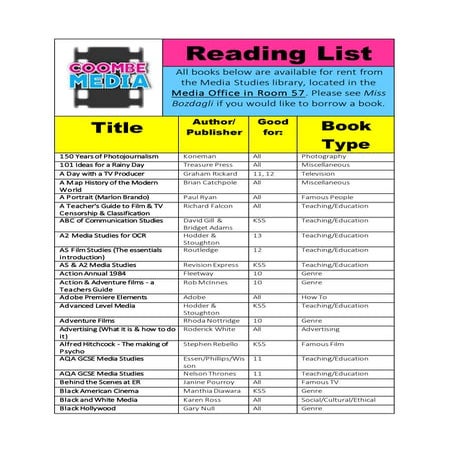 Reading list - Media Studies | DOCX