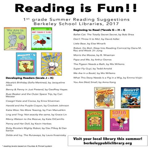 2017 Summer Reading list 1st grade | PDF | Books and Literature