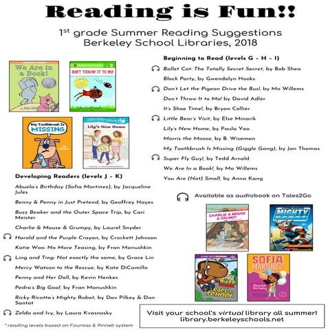 2018 Summer Reading for 1st grade | PDF