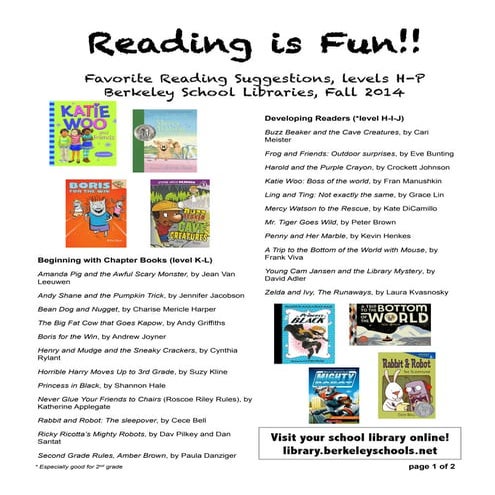 2nd grade Reading Recommendations: Fall 2014 | PDF