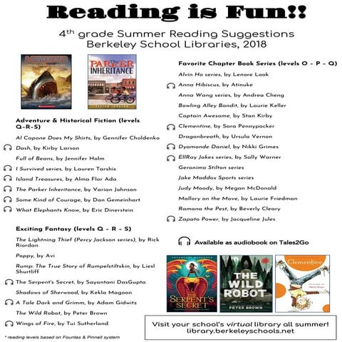 2018 Summer Reading for 4th grade | PDF | Fiction | Books and Literature