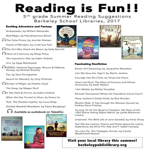 2017 Summer Reading list 5th grade | PDF