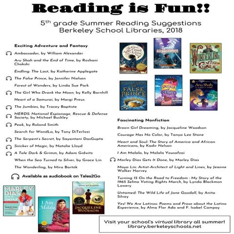 2018 Summer Reading for 5th graders | PDF