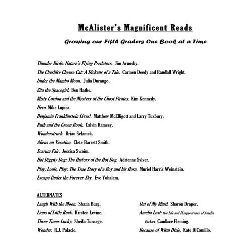 Reading list for grade 5 | DOC