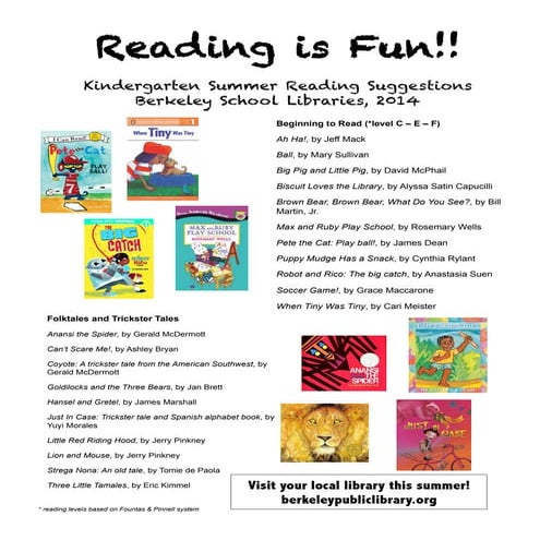 Summer reading list -- kindergarten 2014 | PDF