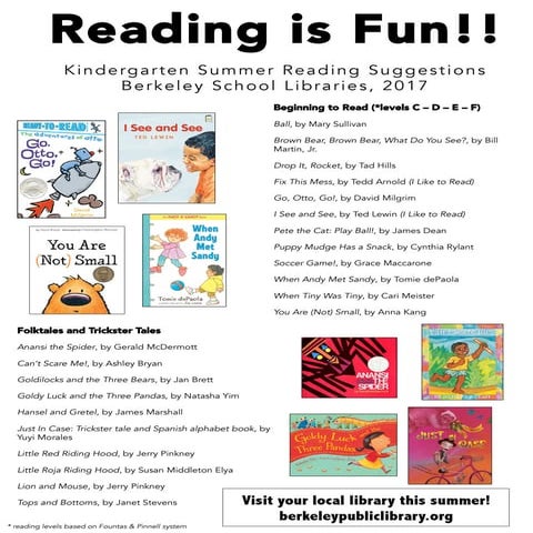 2017 Kindergarten Summer Reading list | PDF