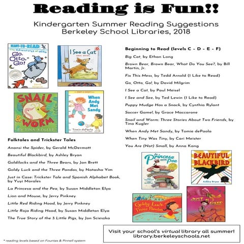 2018 Summer Reading for Kindergarten | PDF