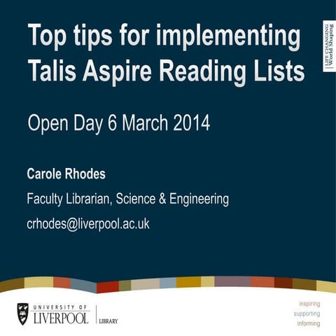 Reading lists at liverpool for talis open day 6 march | PPT | Free Download