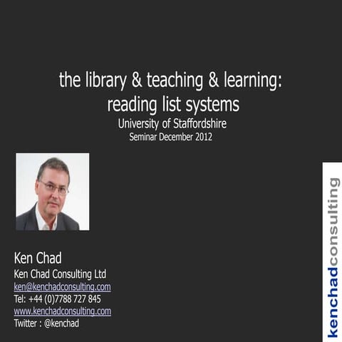 The library & teaching & learning: reading list systems | PPT