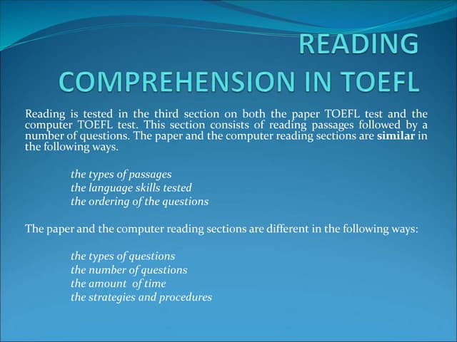 TOEFL WORKSHOP READING SECTION how to tackle Reading Section.ppt