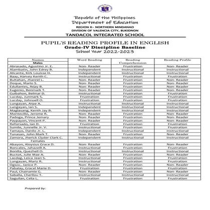 READING PROFILE G4.docx | Education