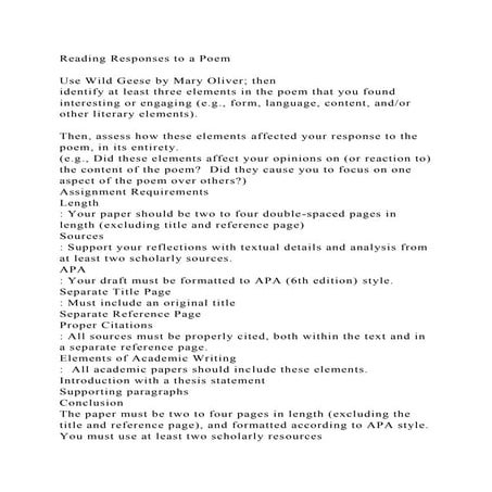 Reading Responses to a PoemUse Wild Geese by Mary Oliver; then .docx ...