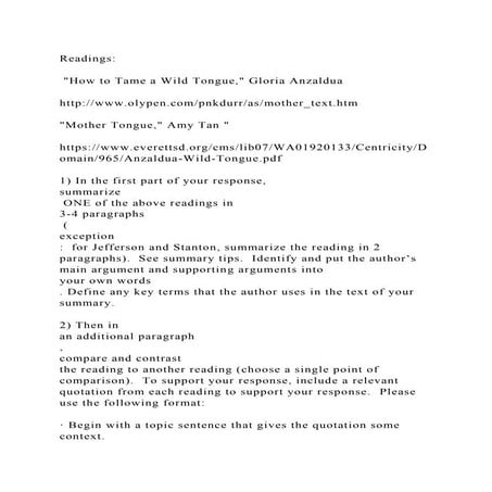 Readings How to Tame a Wild Tongue, Gloria Anzaldua http.docx