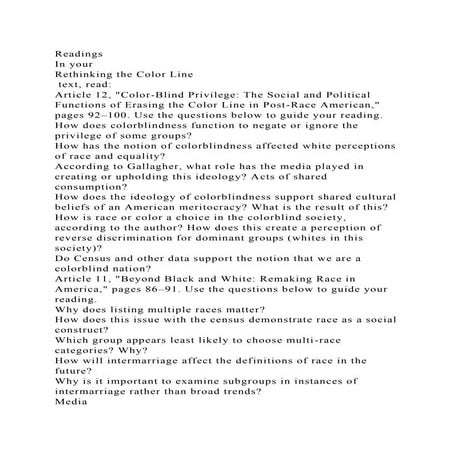 Readingsin Your Rethinking The Color Line Text Readarticledocx