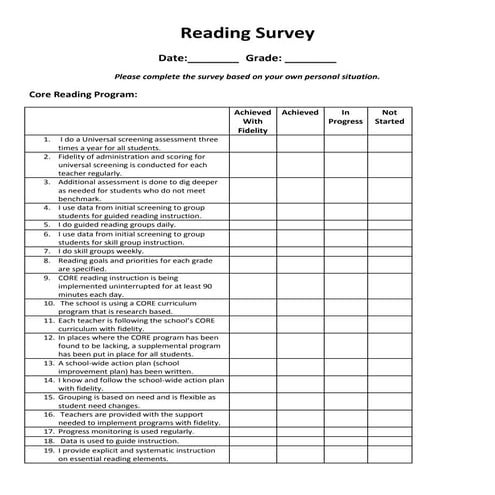 Reading survey | DOCX | Educational Assessment | Education