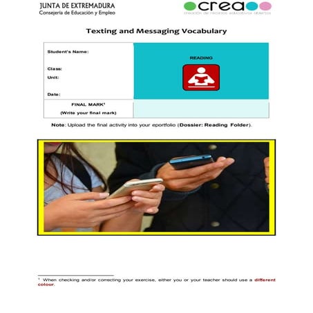 Reading texting and messaging vocabulary | DOCX