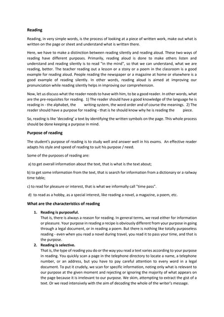 Reading skills - purpose and types of reading | PPTX