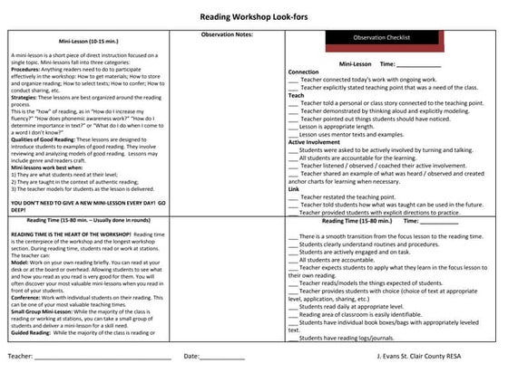 Reading workshop example lesson grades 6 | DOCX | Educational ...
