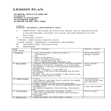 Reading & writing lesson mts | DOCX