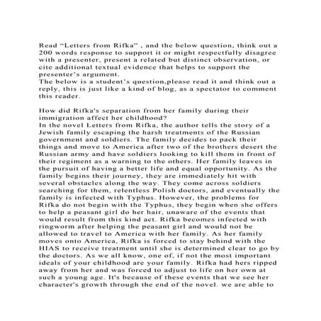 Read Letters from Rifka” , and the below question, think out a 20.docx