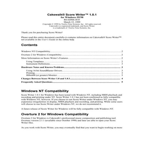 Readme cakewalk | RTF | Operating Systems | Computer Software and Applications