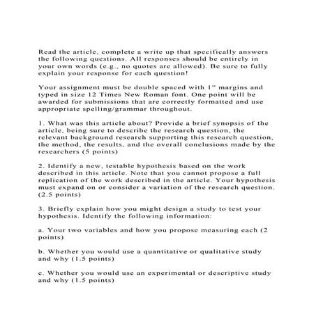 Read the article, complete a write up that specifically answers .docx ...